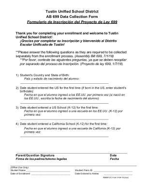 Fillable Online TUSD AB 699 Data Collection Form Fax Email Print ...