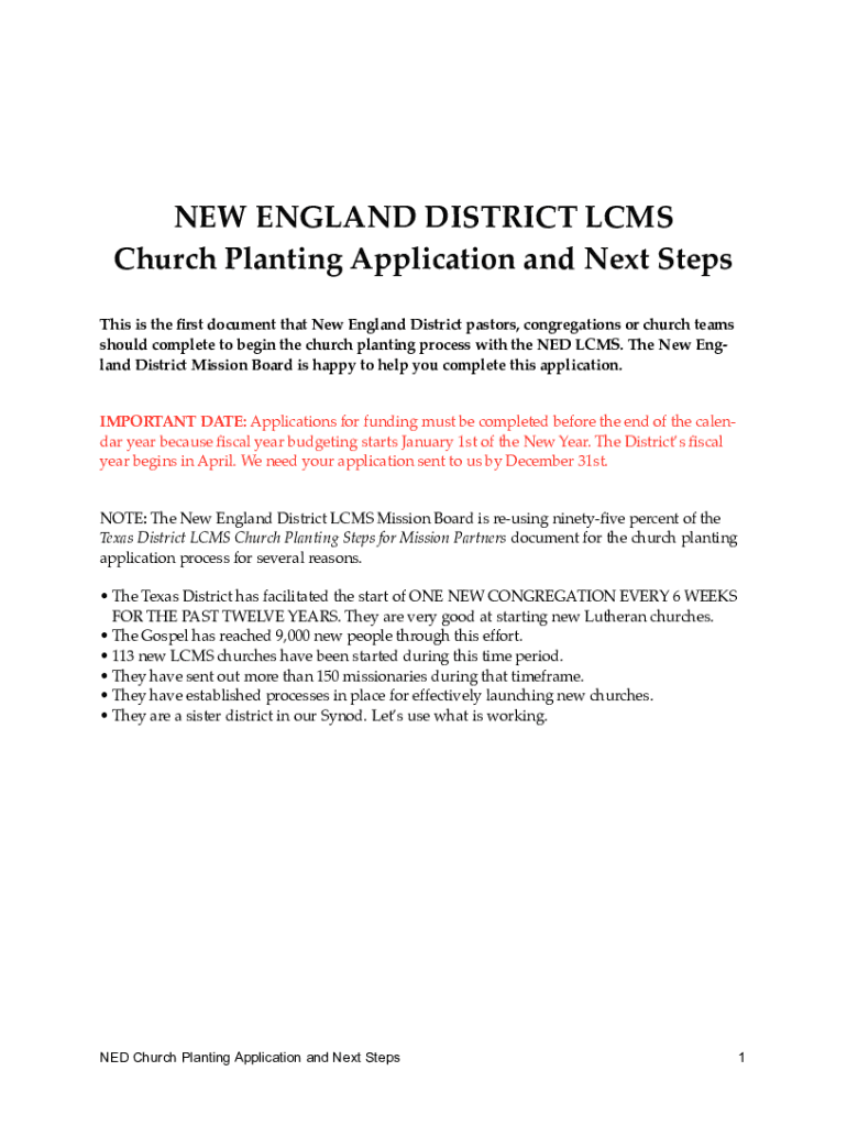 Fillable Online New England District LCMS Church Planting Application ...