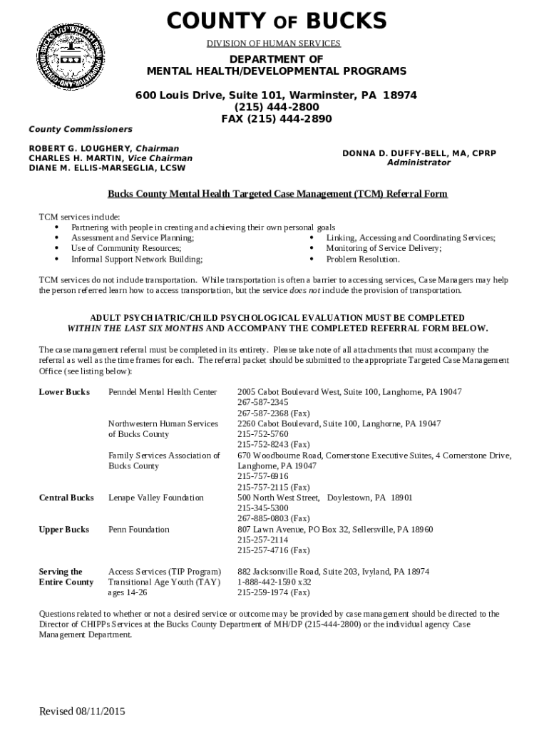 Bucks County Intensive Case Management/Resource Coordination Referral ...