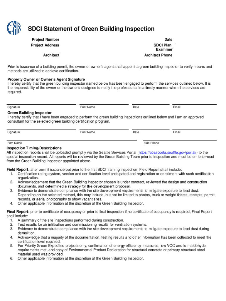 Fillable Online Seattle SDCI: Green Building Inspections form Fax Email ...