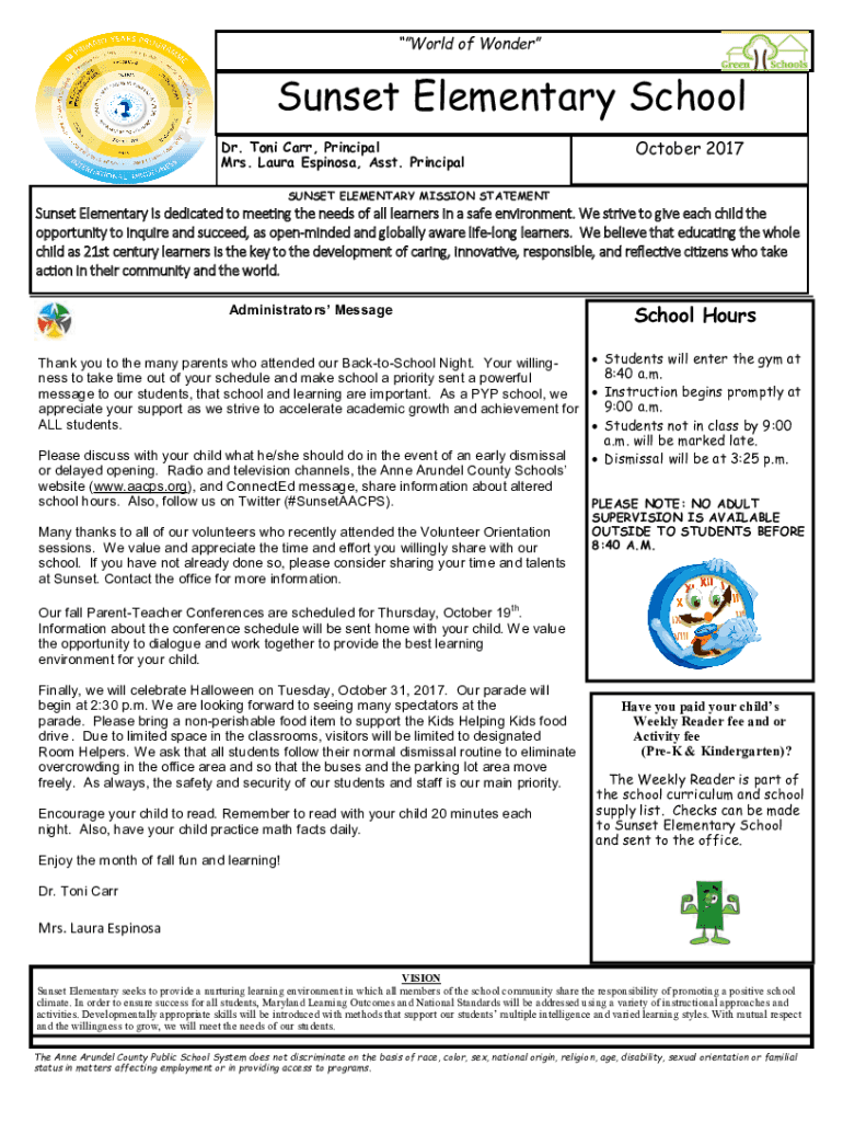 Fillable Online Sunset Elementary School - AACPS Fax Email Print ...