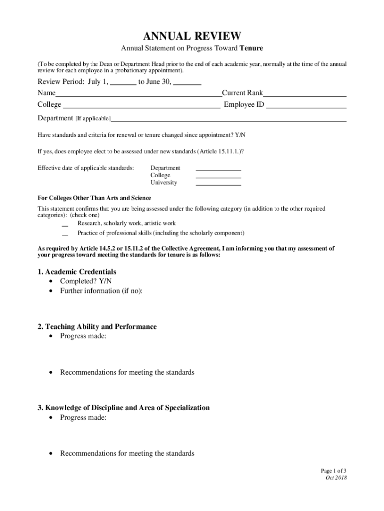 Fillable Online annual review form-tenure Fax Email Print - pdfFiller