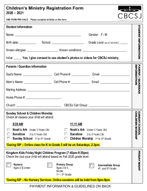 Fillable Online 18 Printable children's ministry registration form ...