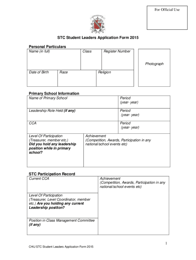 Fillable Online STC Student Counsellors Application Form (2006) Fax ...