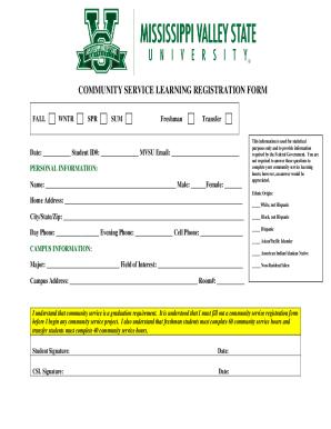 Fillable Online COMMUNITY SERVICE LEARNING REGISTRATION FORM Fax Email ...