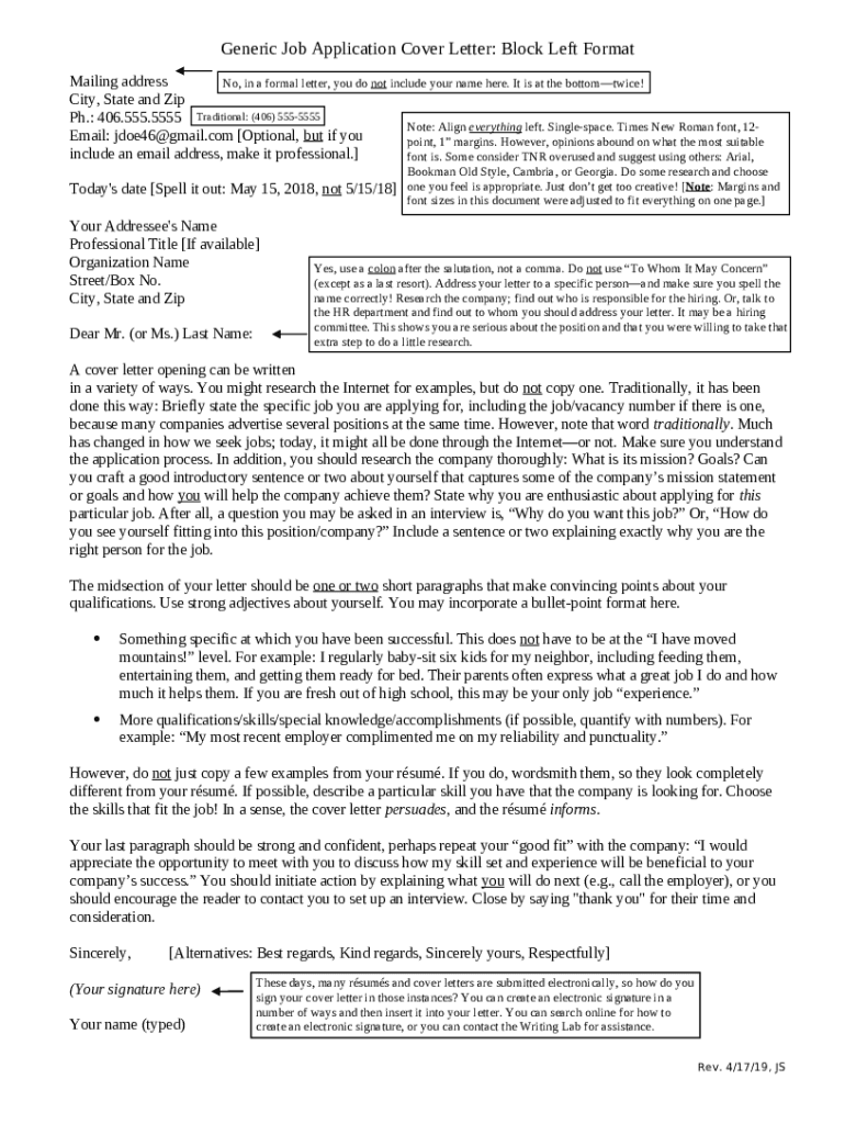 Generic Cover Letter Template Doc Template | pdfFiller
