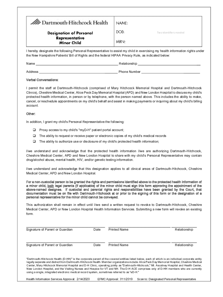 Fillable Online Designation of Personal Representative for a Minor ...