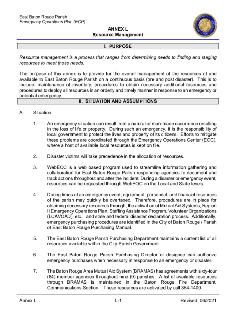 Fillable Online Fillable Online ANNEX L Resource Management Annex L L-1 ...