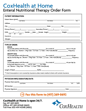 Fillable Online Enteral Nutritional Therapy Order Form Fax Email Print ...
