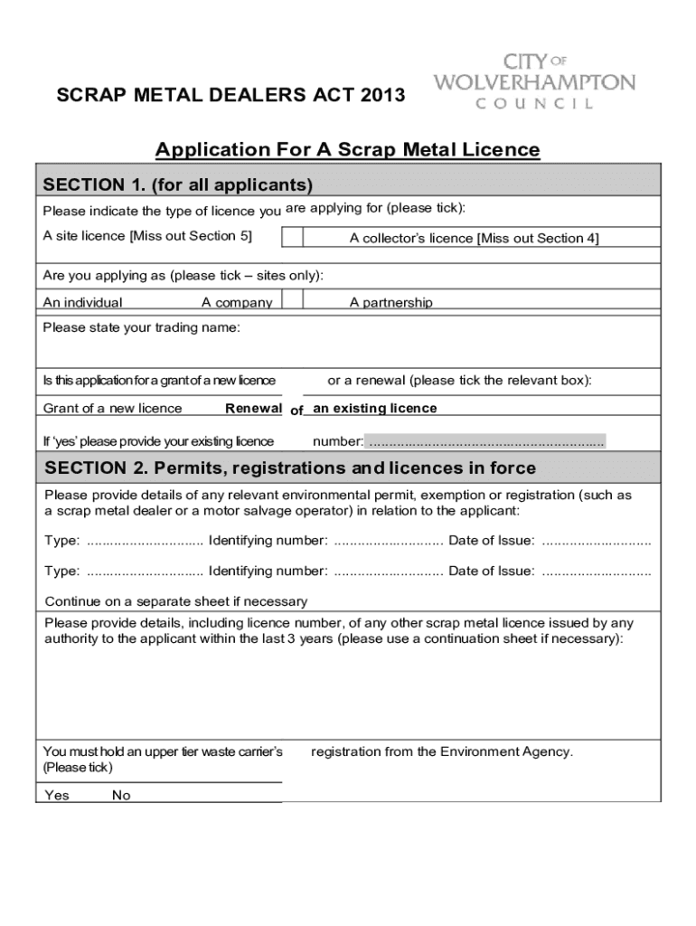 Fillable Online Application for a Scrap Metal Licence - Lancaster City ...