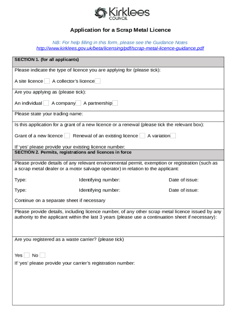 Application for a scrap metal site or collectors licence. Apply for a ...
