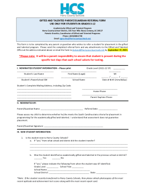 Fillable Online Fillable Online GIFTED AND TALENTED PARENT REFERRAL ...