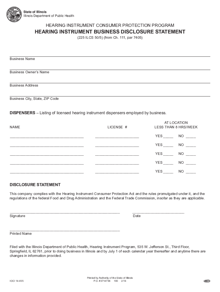 Fillable Online www.idph.state.il.usHealthWellnesshearinstformsILLINOIS ...