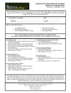 Fillable Online Change of Circumstance Form - Siena College Fax Email Print - pdfFiller