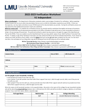 Fillable Online 2022-2023 Verification Worksheet V1 Independent Fax Email Print - pdfFiller