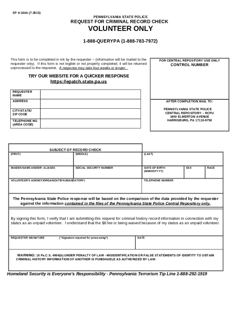 Online Criminal History Request : Volunteer ... Doc Template | pdfFiller