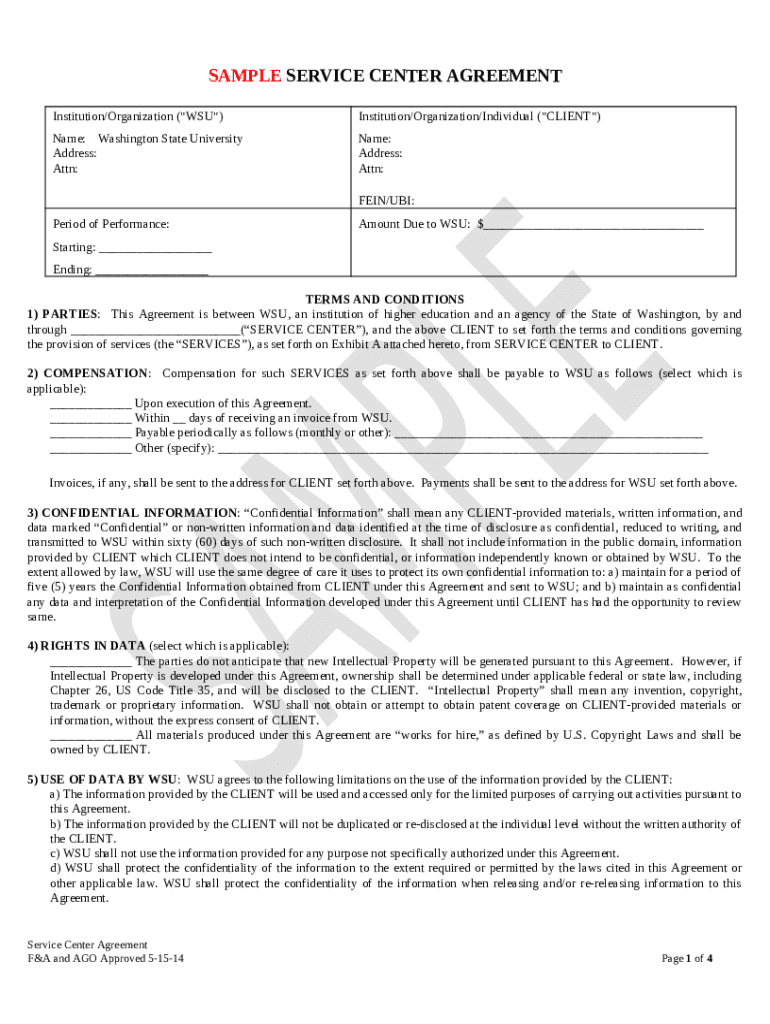SAMPLE SERVICE CENTER AGREEMENT Doc Template | pdfFiller