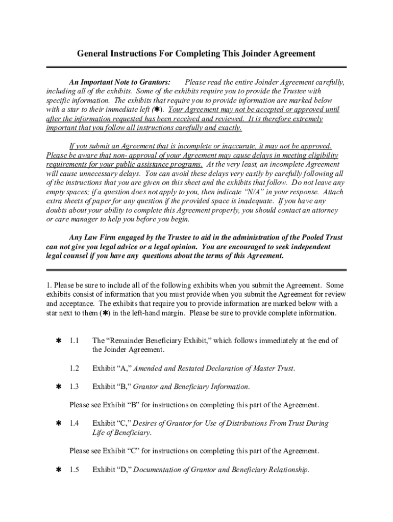 Fillable Online General Instructions For Completing This Joinder ...