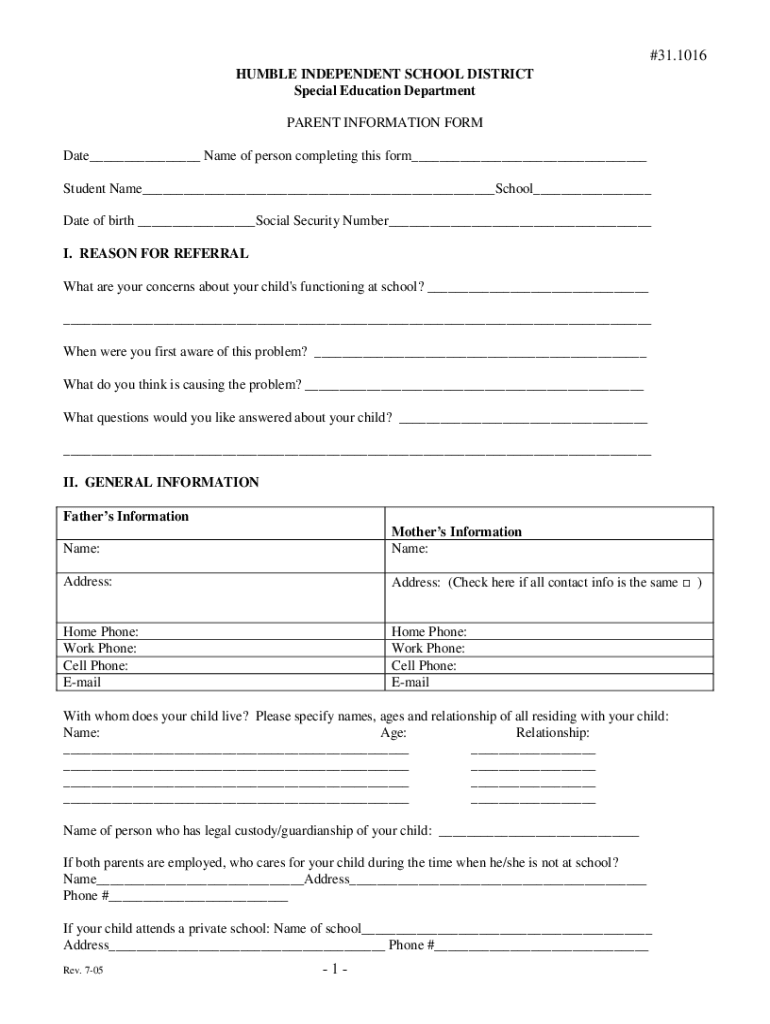 Fillable Online Parent info form.doc Fax Email Print - pdfFiller