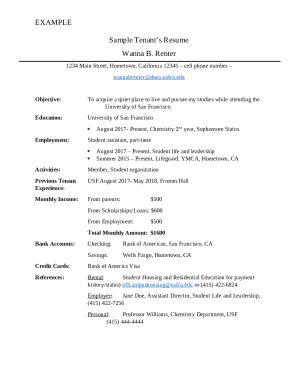 Sample Tenants Resume Wanna B. Renter Doc Template | pdfFiller