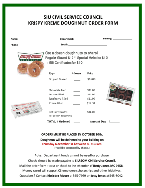 Fillable Online SIU IVIL SERVIE OUNIL KRISPY KREME DOUGHNUT ORDER FORM ...