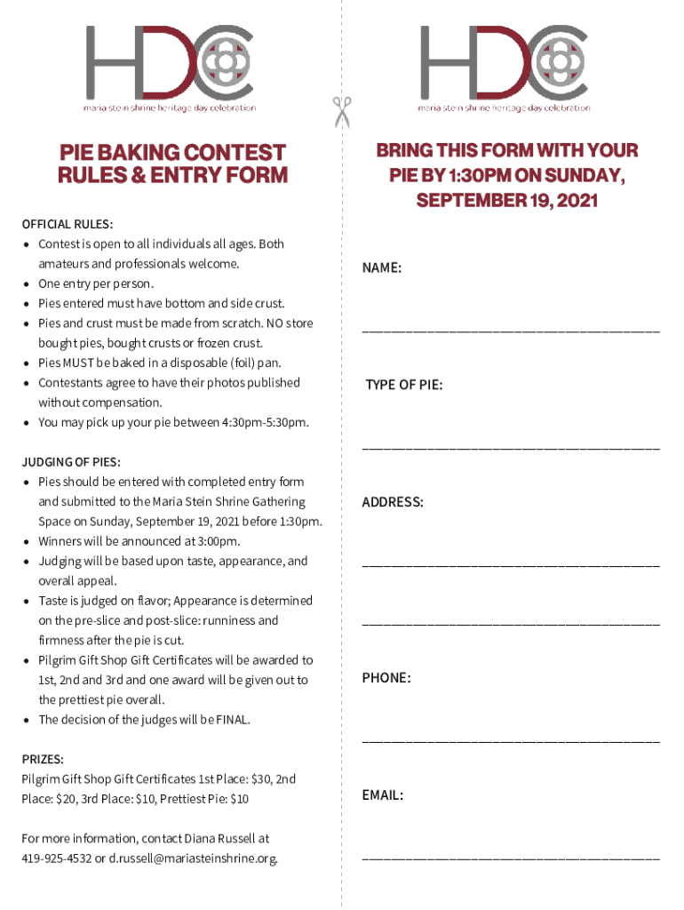 Fillable Online Fillable Online cookietree Pie Baking Contest Entry ...