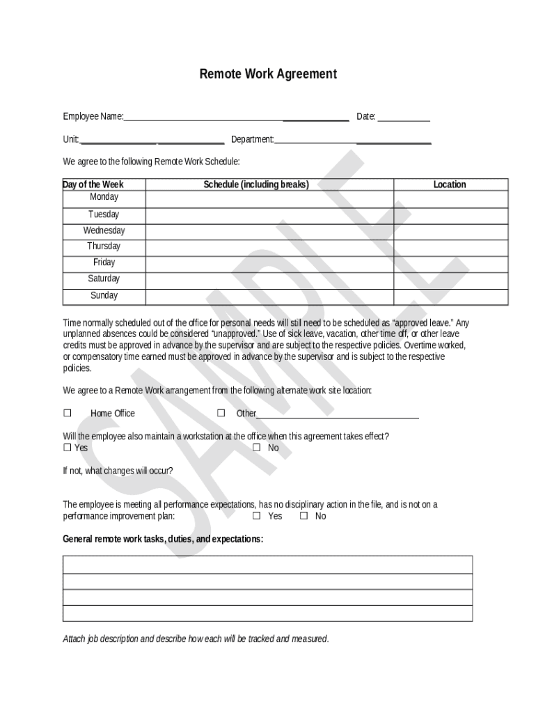 Temporary Telecommuting Remote Work Agreement COVID-19 - wsd dli mt Doc ...