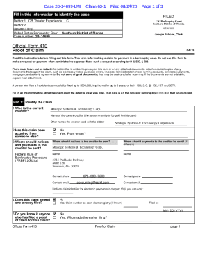 Fillable Online Fillable Online Official Form 410 Proof of Claim 04/19 ...