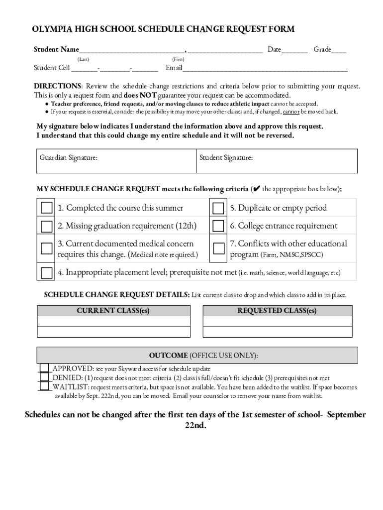 Fillable Online 20-21 Class Schedule Change Request Form Fax Email ...