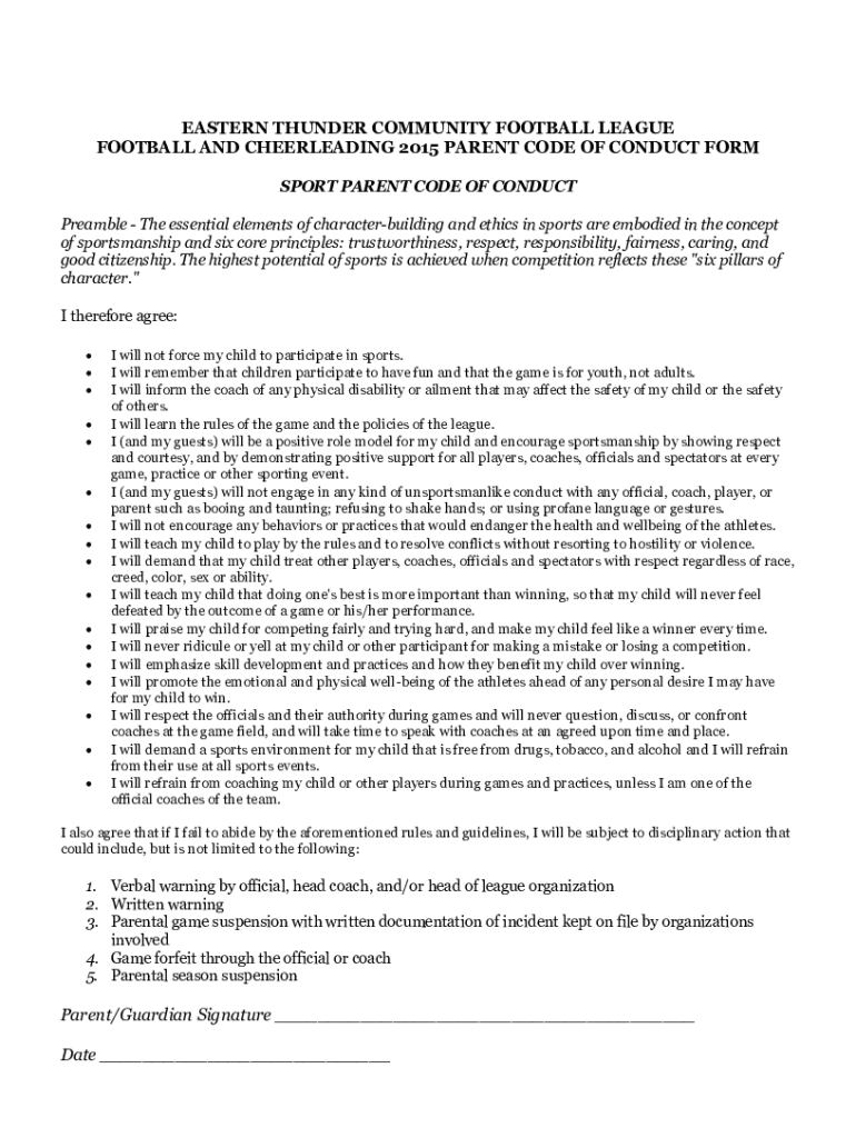 Fillable Online River City Youth Football and Cheer League Code of ...