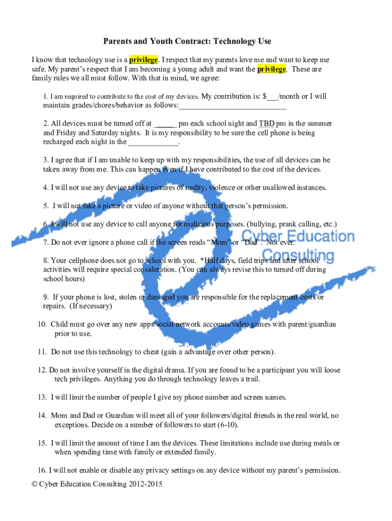 Fillable Online The Teen Cell Phone Agreement - Josh ShippHelp Kids ...