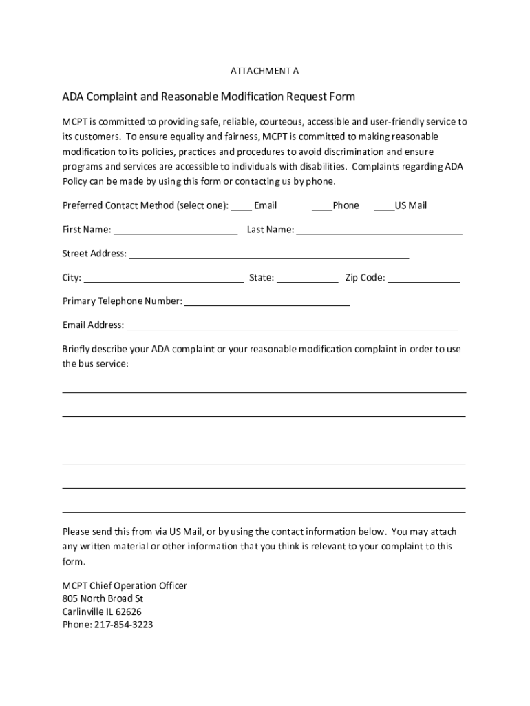 Fillable Online the ADA Complaint and Reasonable Modification Request ...