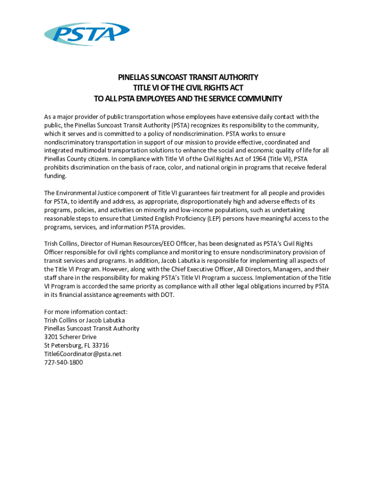 Fillable Online Fillable Online psta Title VI Complaint Form - PSTA ...