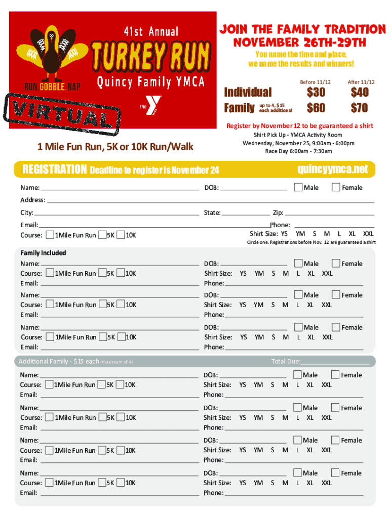 Fillable Online 2020 Turkey Run Registration form Fax Email Print ...