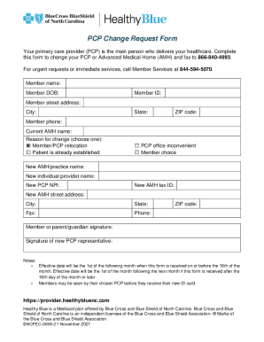 Fillable Online PCP Change Request Form Instructions Fax Email Print ...