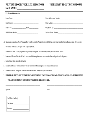 Fillable Online WESTERN BLOODSTOCK, LTD REPOSITORY VETERINARY ...