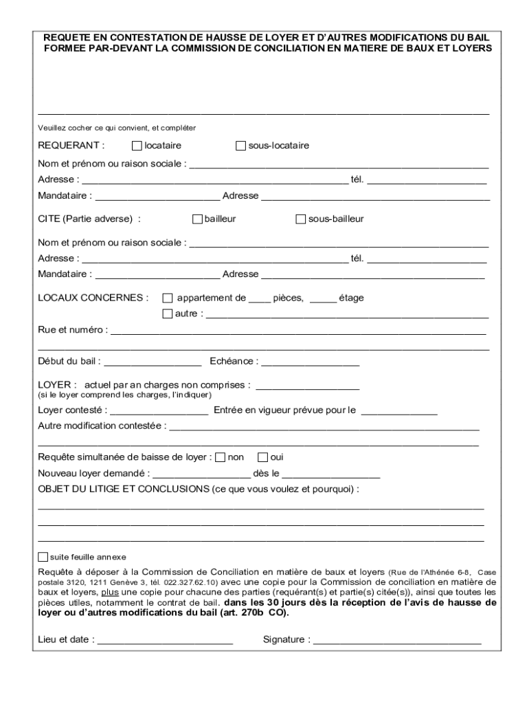 Fillable Online Requte en contestation de hausse de loyer et d'autres ...
