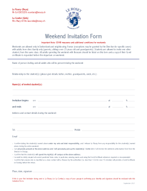 Fillable Online Weekend invitation form (from September 2021) Fax Email ...