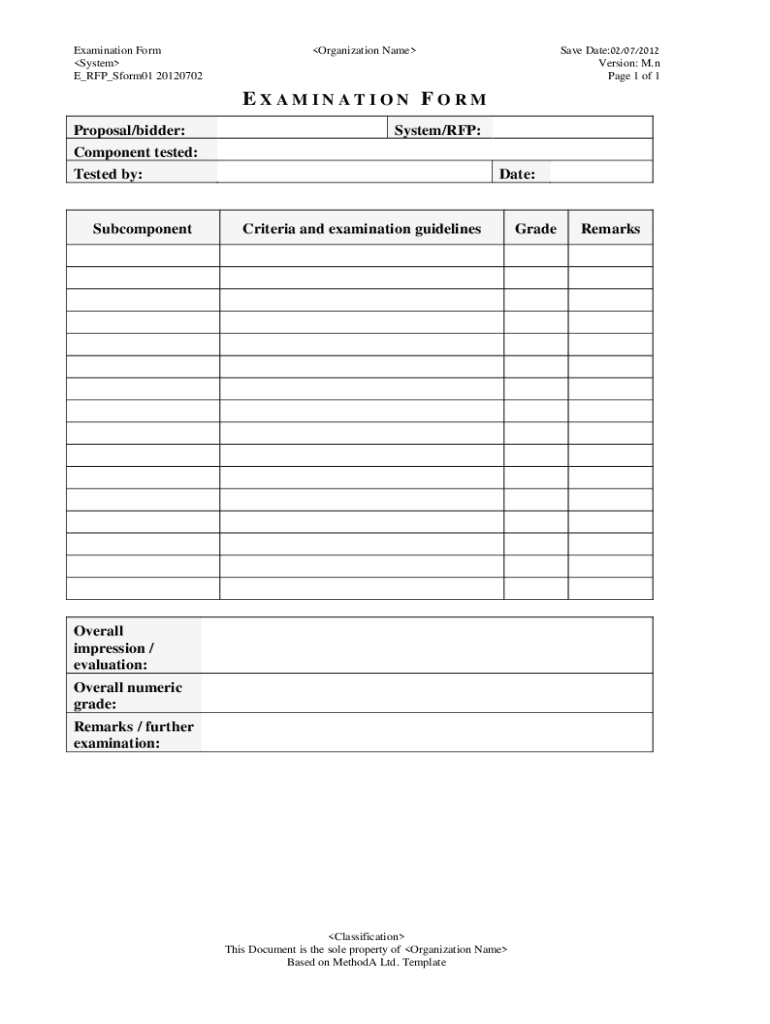 Fillable Online Examination Form. Fax Email Print - pdfFiller