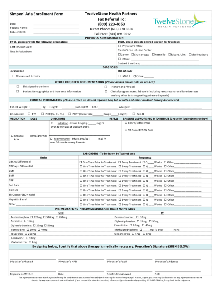 Fillable Online Aria Enrollment Form Fax Email Print - pdfFiller