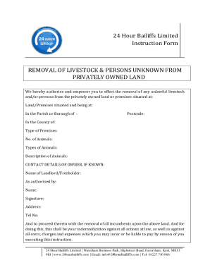 Fillable Online 24 Hour Bailiffs Limited Instruction Form REMOVAL OF ...