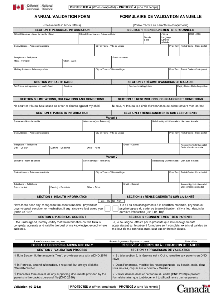Fillable Online Fillable Online ANNUAL VALIDATION FORM FORMULAIRE DE ...