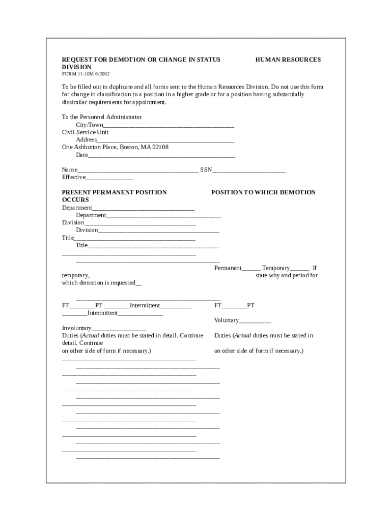 Request for Demotion or Change in Status Doc Template | pdfFiller