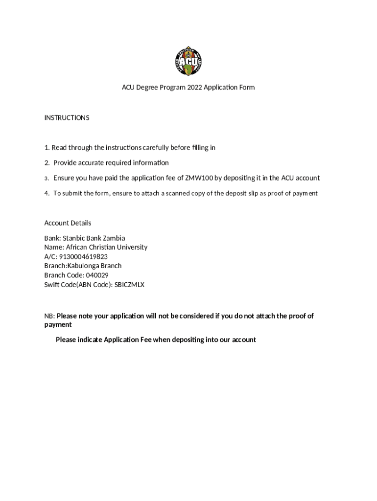 Fillable Online ACU Degree Program 2022 Application Form Fax Email Print - pdfFiller