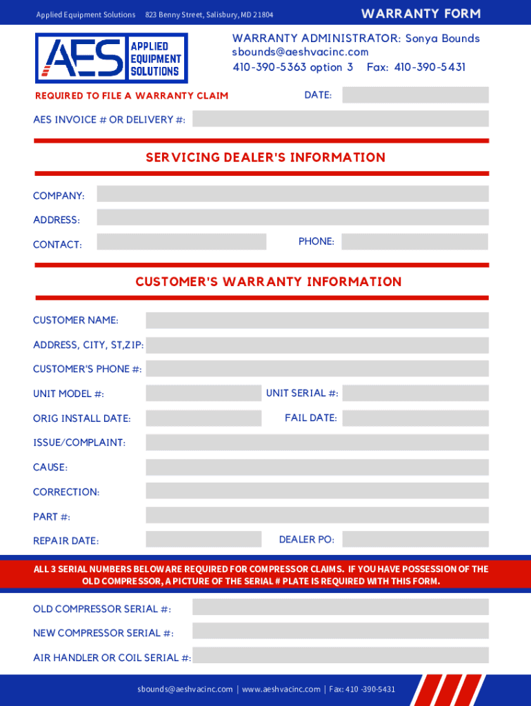 Fillable Online AES Warranty Form Fax Email Print - pdfFiller