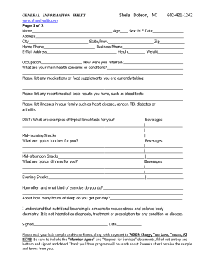 Fillable Online GENERAL INFORMATION SHEET Sheila Dobson, NC 602-421 ...