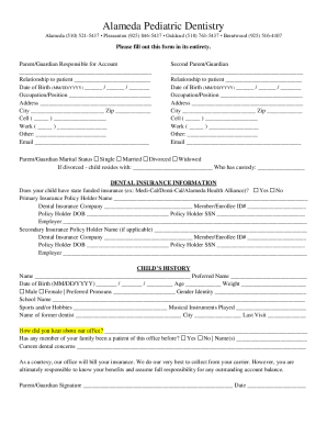 Fillable Online ALAMEDA PEDIATRIC DENTISTRY'S BRENTWOOD OFFICE IS OPEN ... Fax Email Print ...
