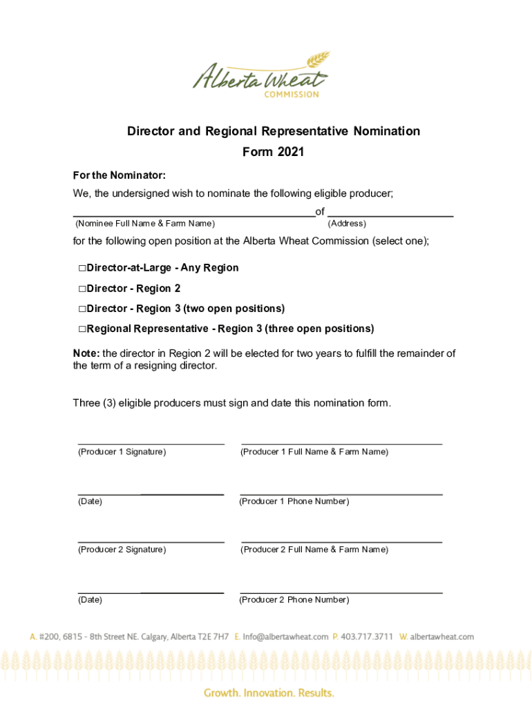 Fillable Online Director and Regional Representative Nomination Form ...