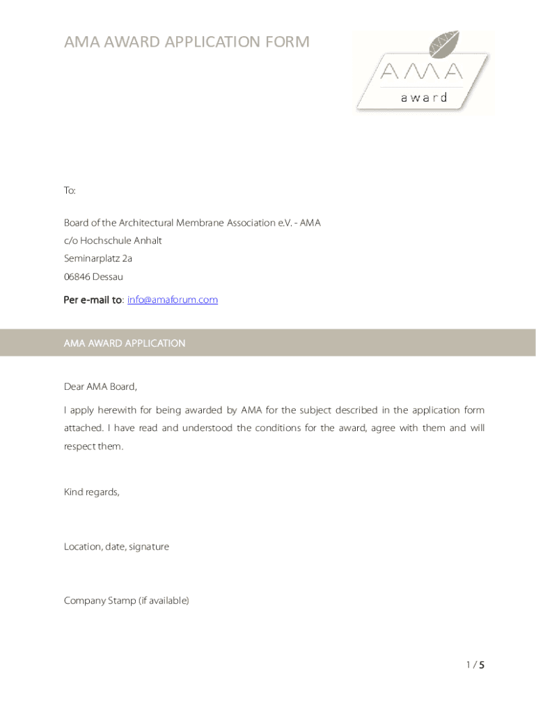 Fillable Online AMA AWARD APPLICATION FORM Fax Email Print - pdfFiller