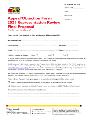 Fillable Online Appeal/Objection Form 2021 Representation Review Final ...